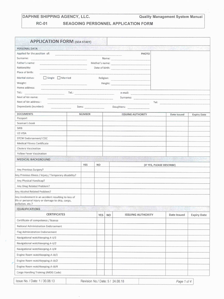 Daphne - Application Form RC-01 | PDF