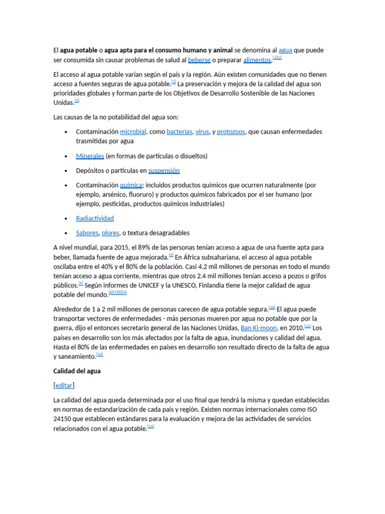 Importancia del Agua Potable y su Calidad | PDF | Agua potable ...