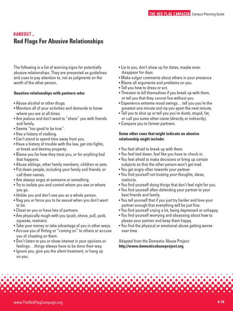Red Flags in Abusive Relationships | PDF | Domestic Violence