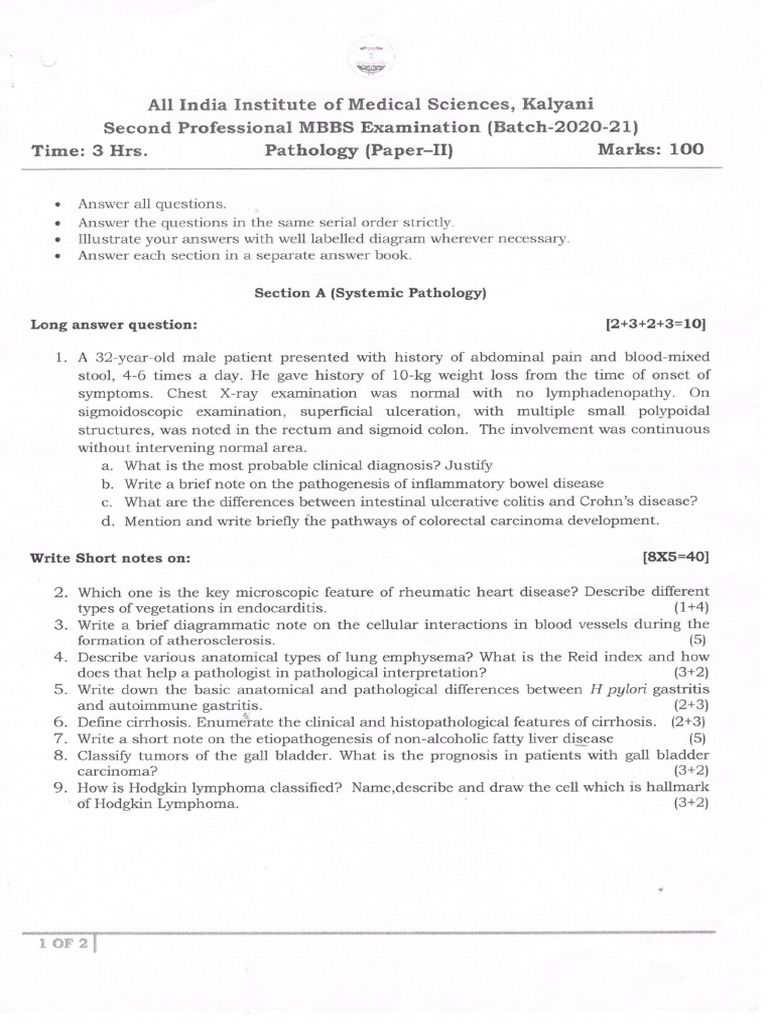 2nd MBBS PROF Pathology Paper 2 2020 21 | PDF