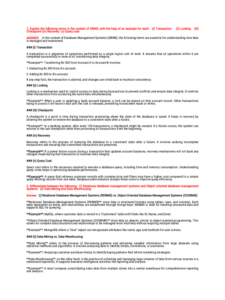 MCS 207 Previous Years Question With Answer | PDF | Database Index | Relational Database