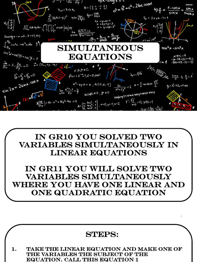 Solving Simultaneous Equations in Gr11 | PDF