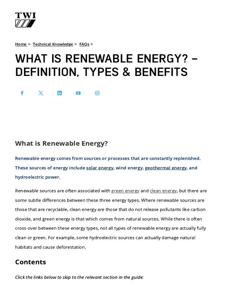 What Is Renewable Energy - Definition, Types & Benefits - TWI | PDF ...