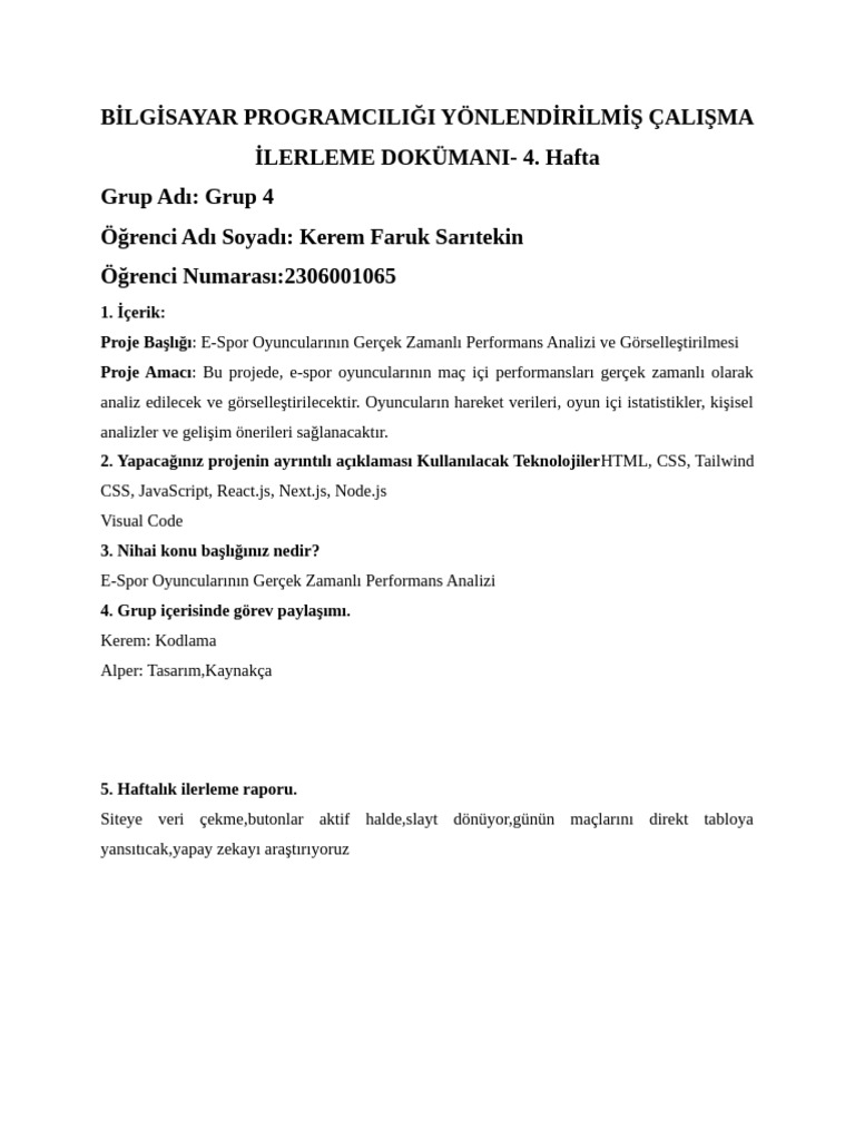 4.Hafta-bilgisayar Programciligi Yonlendirilmis Calisma Ilerleme Dokumani | PDF