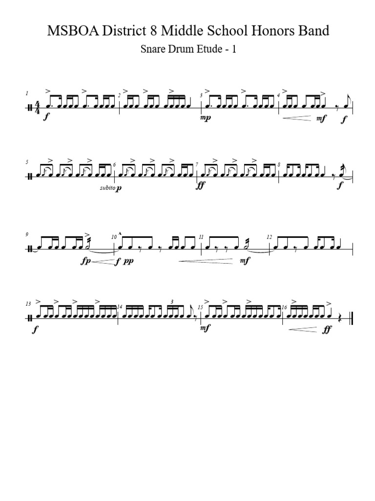 14 Snare Drum MSHB Etude 1 | PDF