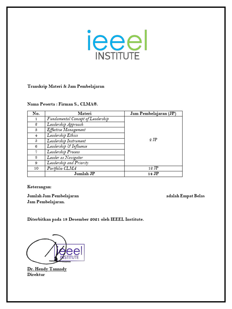 Transkip sertifikat clma | PDF