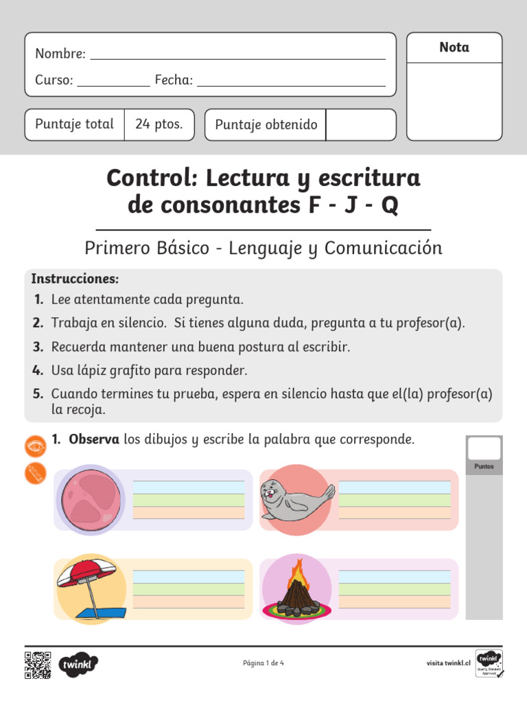 Control Lectura y Escritura de Consonantes F J Q | PDF | Comunicación ...