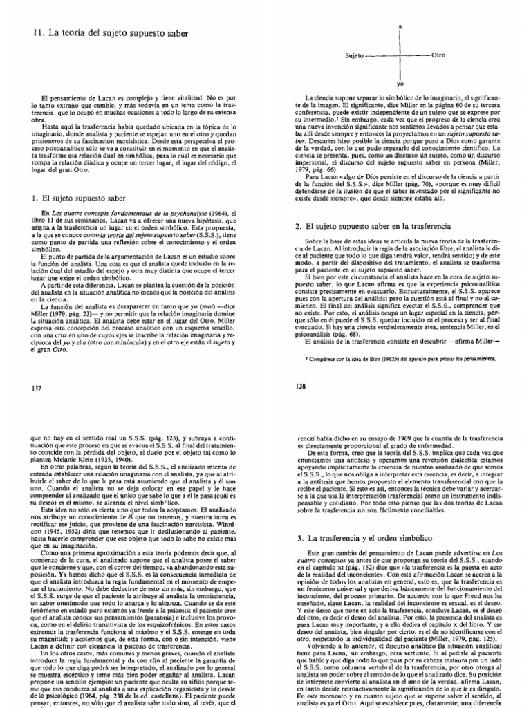 Teoría del Sujeto Supuesto Saber en Lacan | PDF | Jacques Lacan | Psicoanálisis