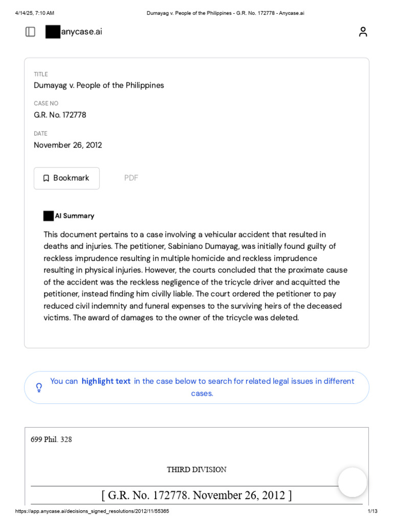 Dumayag v. People: Reckless Homicide Case | PDF | Negligence | Traffic