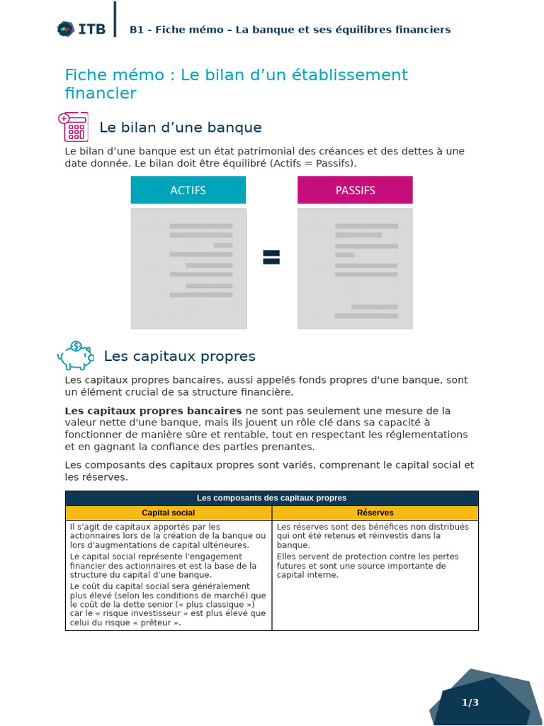 Bilan et épargne d'une banque | PDF | Capitaux propres | Banques