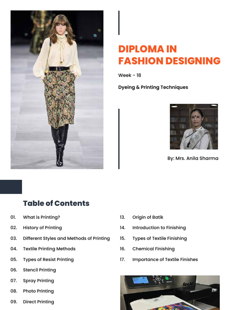 Diploma in Fashion Design Week 18 | PDF | Textiles | Printing