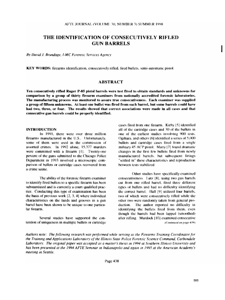 The Identification of Consecutively Rifled Gun Barrels | PDF | Bullet ...