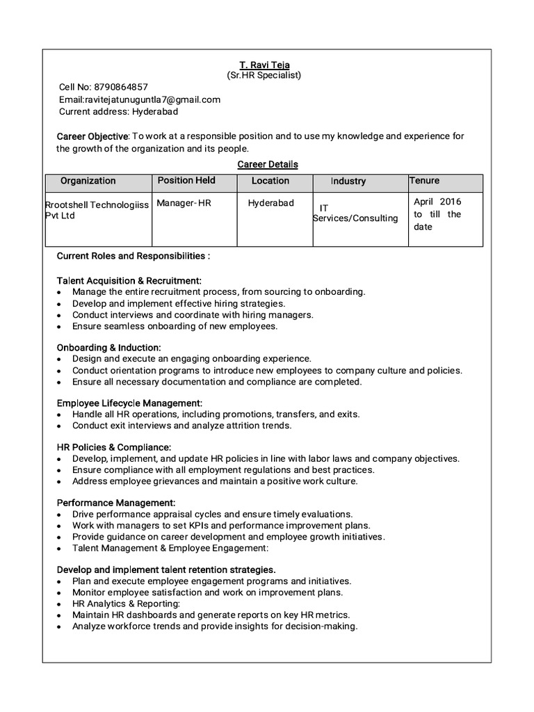 HR Specialist Profile and Expertise | PDF | Employment | Labour Law