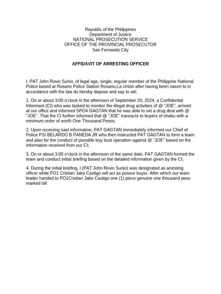 Affidavit of Arrest Example | PDF