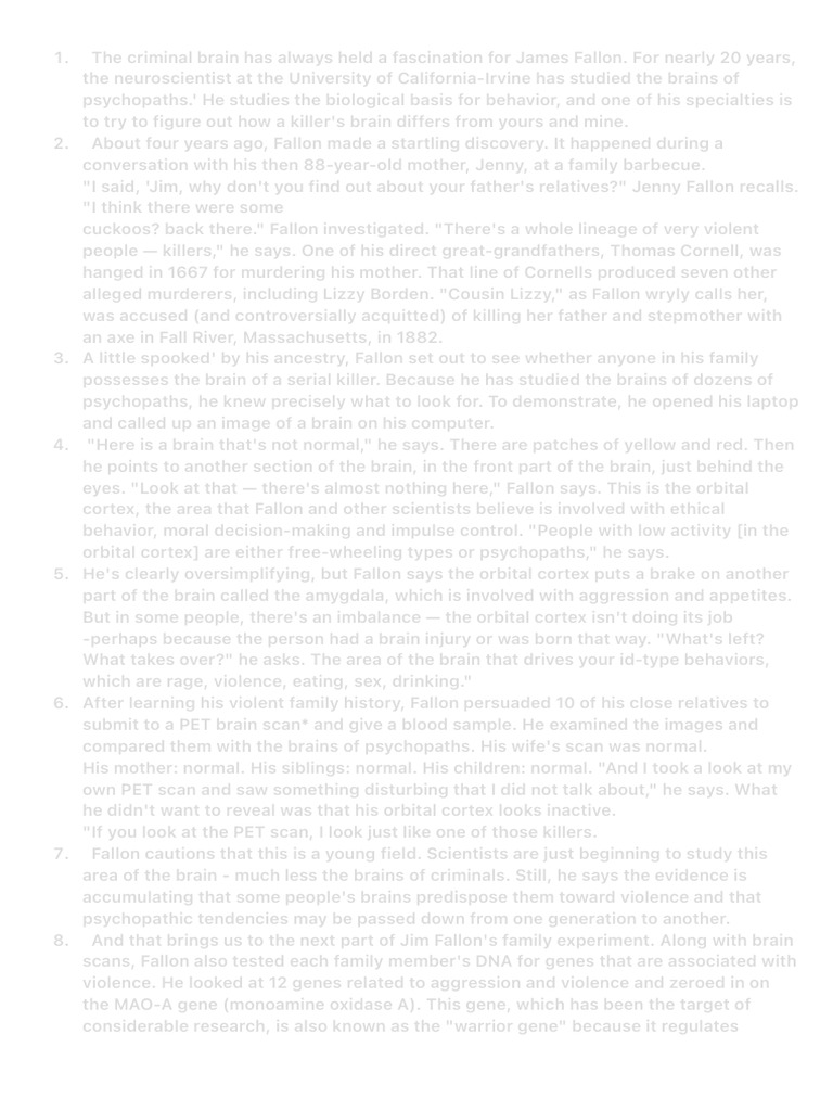 The Criminal Brain Has Always Held A Fascination For James Fallon | PDF ...