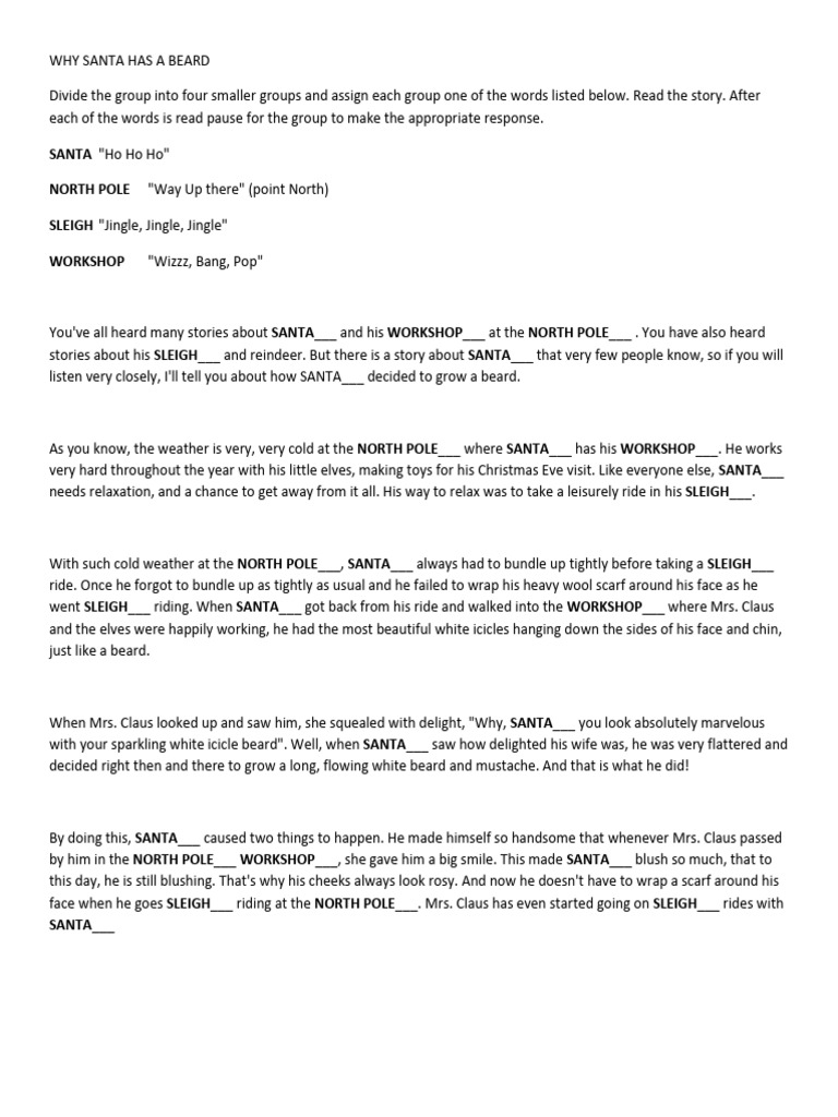 Christmas Story Why Santa Has A Beard | PDF