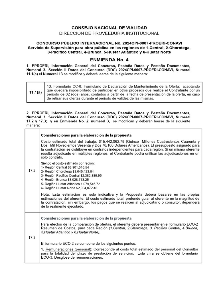 Enmienda 4 Concurso Supervisión Vial 2024 | PDF