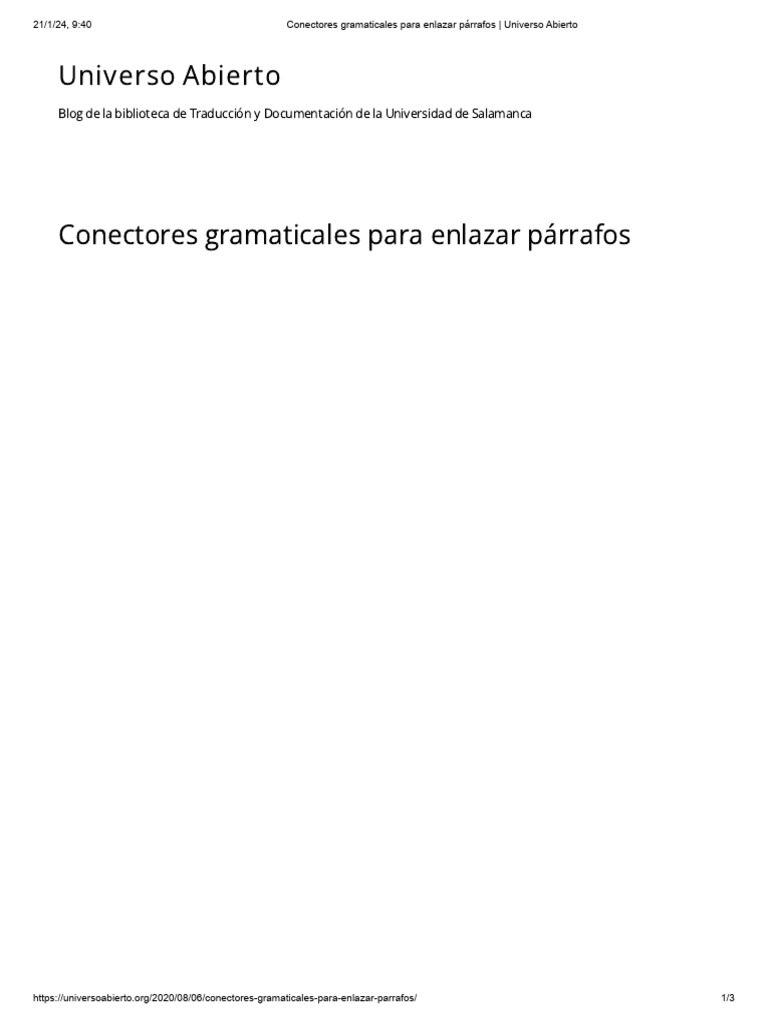 Conectores Gramaticales para Enlazar Párrafos - Universo Abierto | PDF