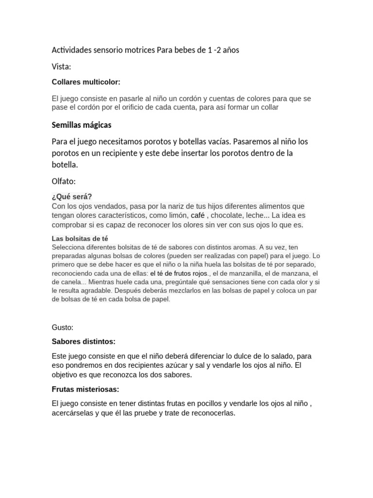 Actividades Sensorio Motrices para Bebes de 1 A 2 Años | PDF | Té
