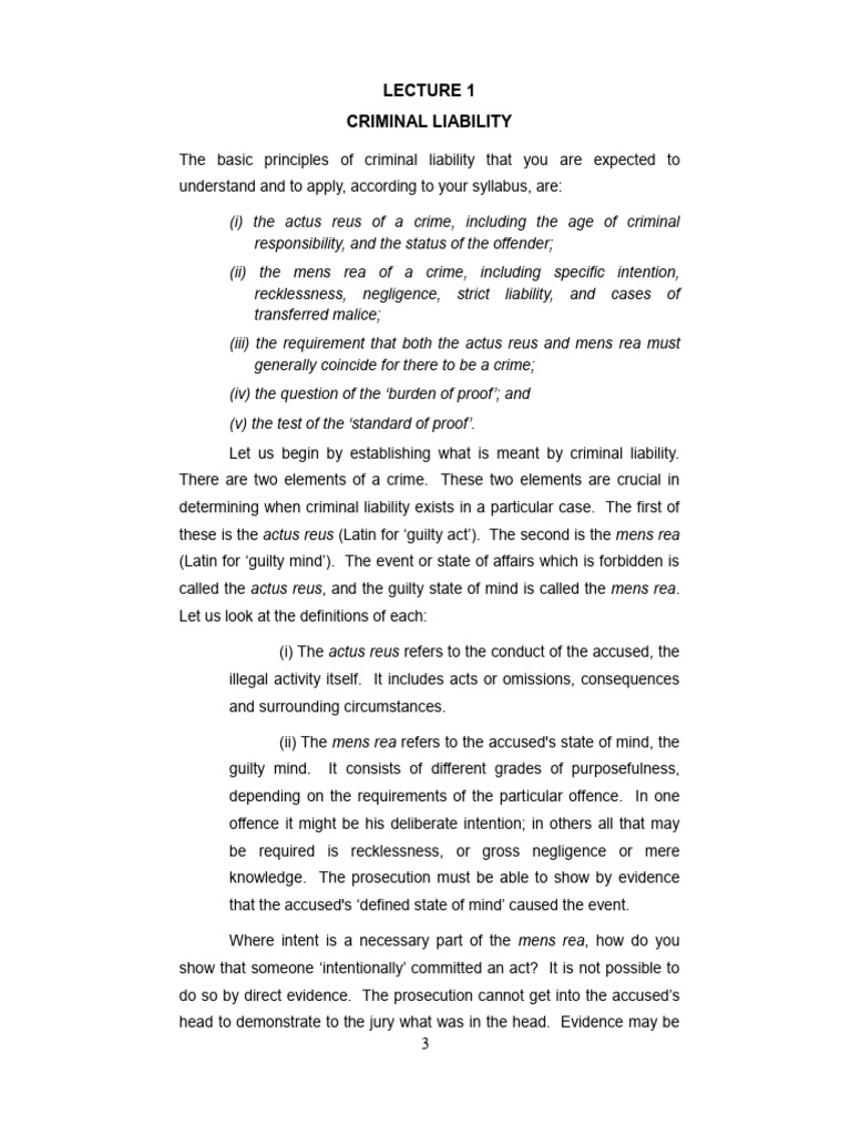 Understanding Criminal Liability Principles | PDF | Intention (Criminal ...