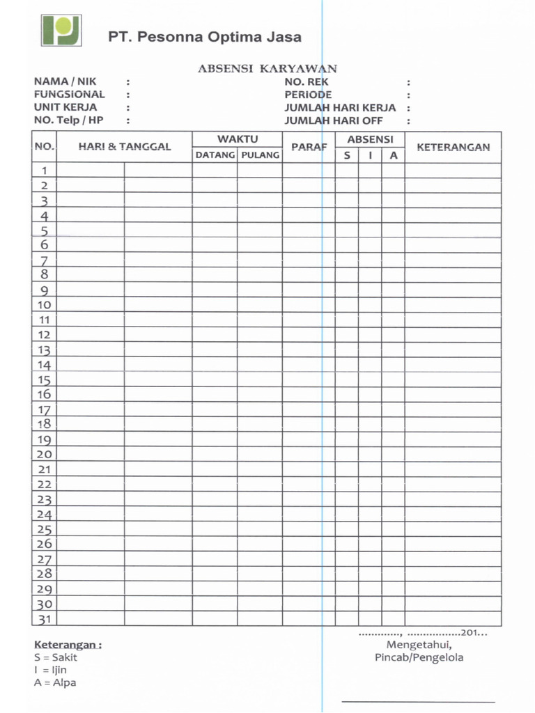 FORM ABSEN PERORANGAN | PDF