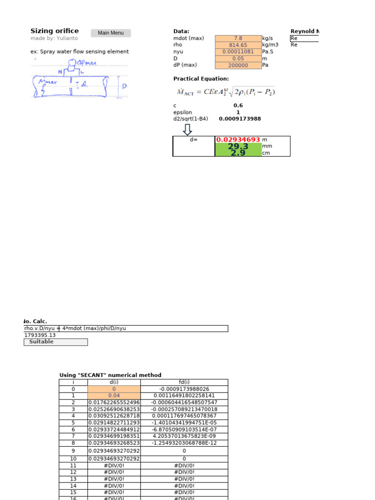 Orifice Sizing Based On SECANTNumerical Method | PDF | Fluid Mechanics | Continuum Mechanics