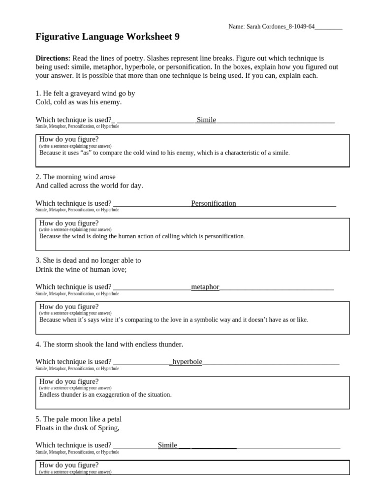 Figurative-Language-Worksheet-09 D2 | PDF | Metaphor