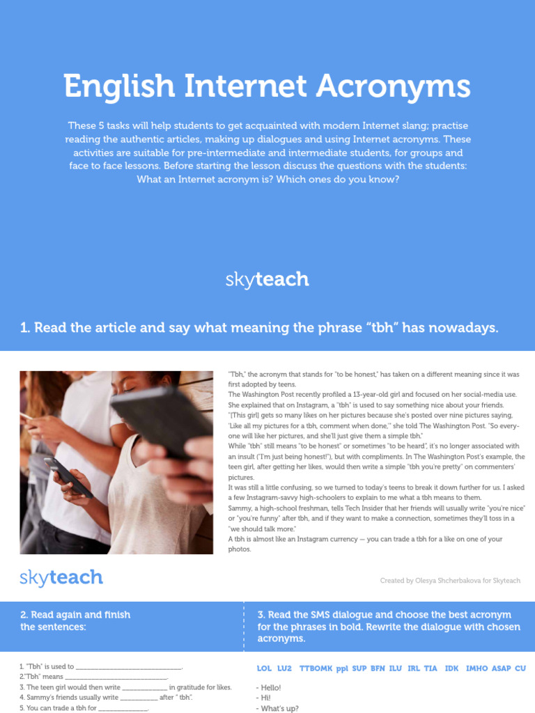 English Internet Acronyms Worksheet | PDF