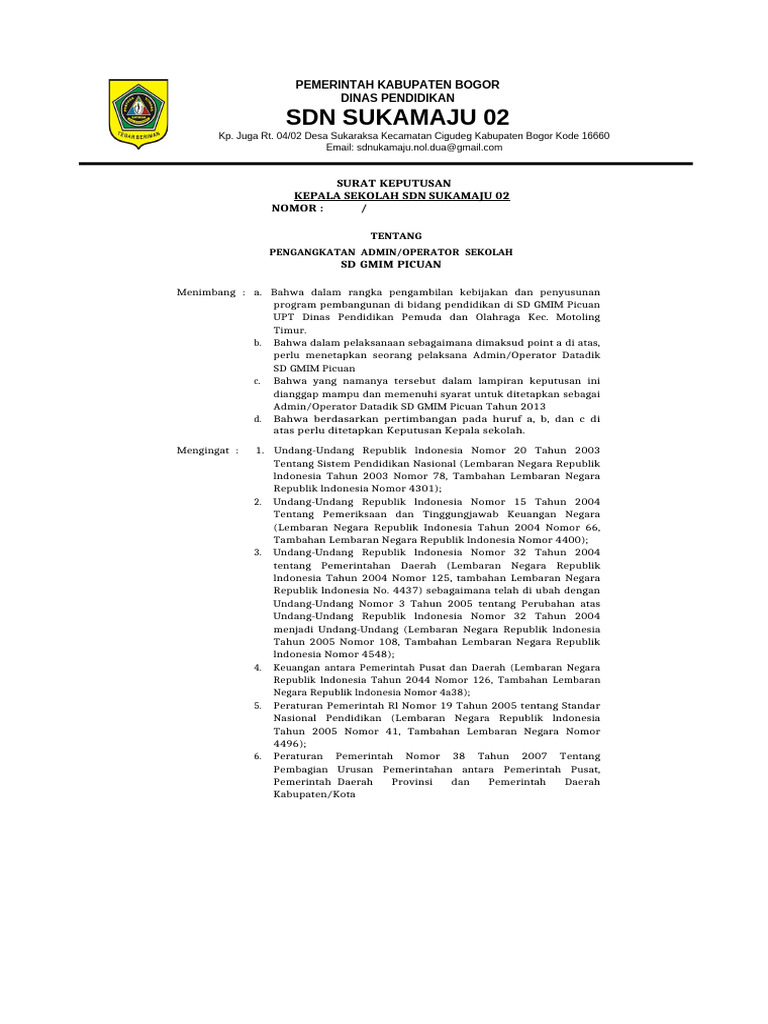 Contoh Sk Operator Sekolah | PDF