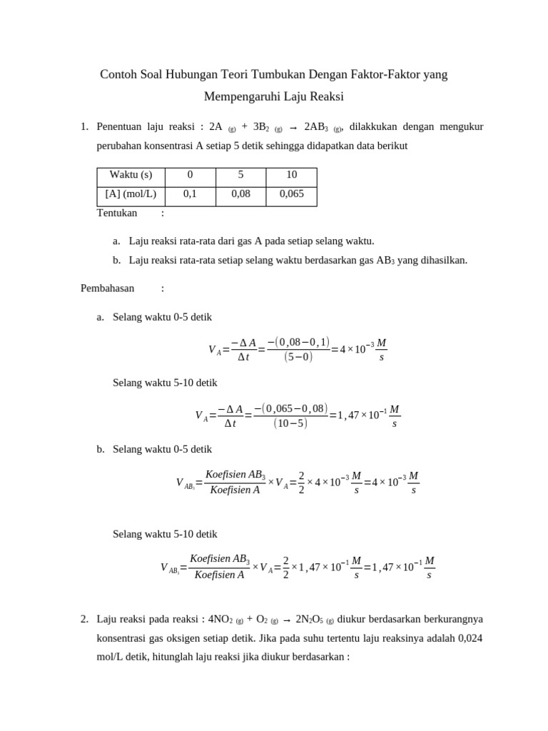 Contoh Soal Teori Tumbukan dan Laju Reaksi | PDF