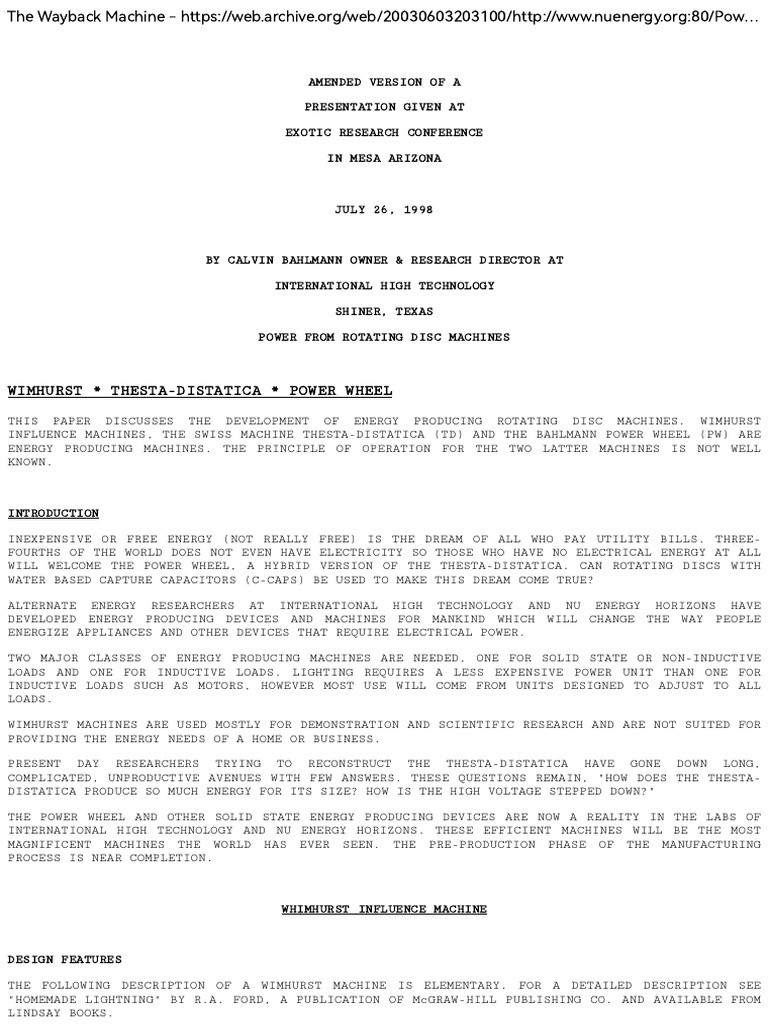 Calvin Bahlmann's Power Wheel | PDF | Electricity | Electromagnetism