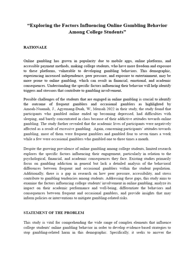 Exploring The Factors Influencing Online Gambling Behavior Among College Students | PDF ...