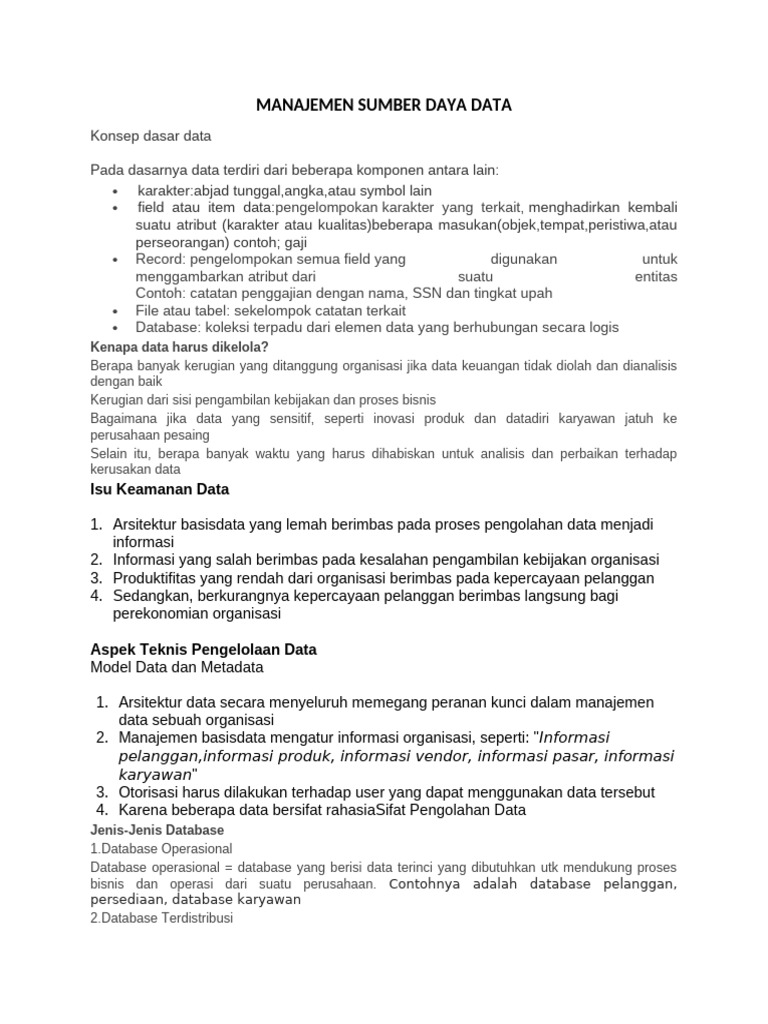 Manajemen Sumber Daya Data dan Keamanannya | PDF