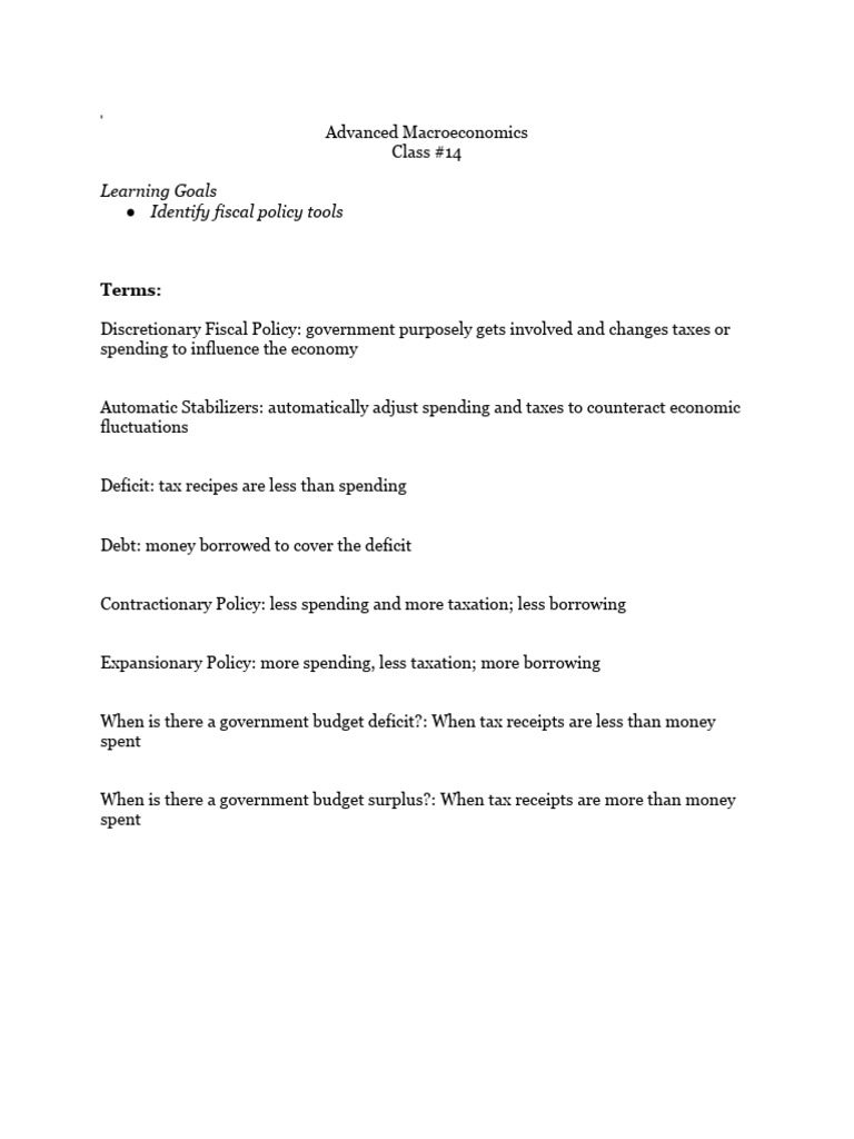 Economics Fiscal Policy Notes Part 2 | PDF | Fiscal Policy | Deficit ...
