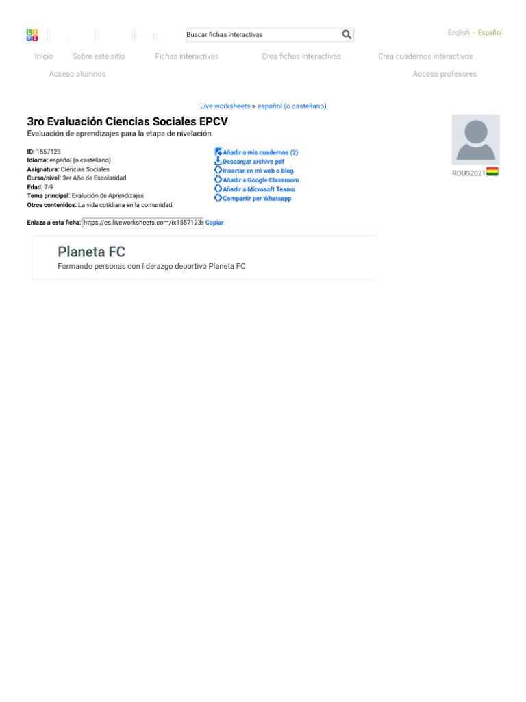 Ejercicio de 3ro Evaluación Ciencias Sociales EPCV | PDF