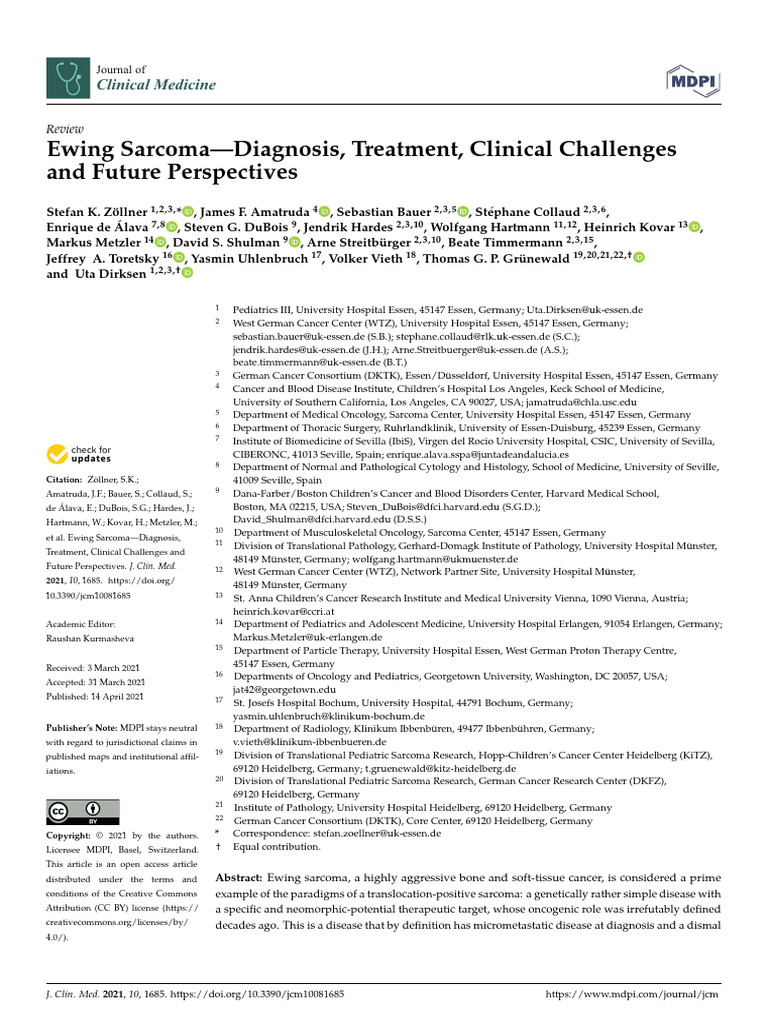 Ewing Sarcoma—Diagnosis, Treatment, Clinical Challenges and Future Perspectives | PDF | Biopsy ...