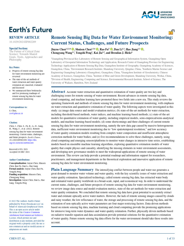 Remote Sensing Big Data For Water Environment Moni | PDF | Remote ...