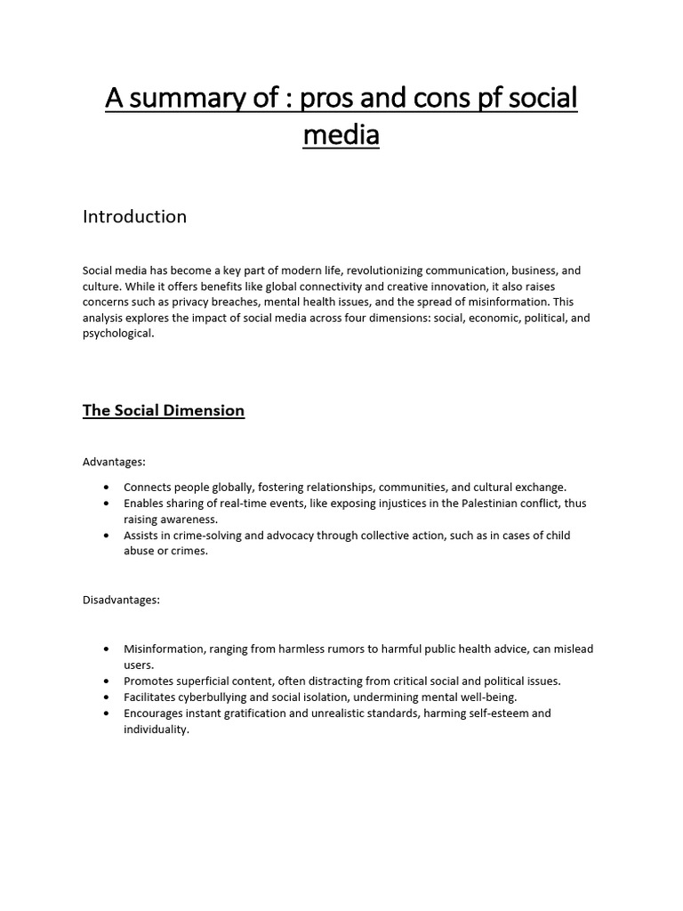 Pros and Cons of Social Media Explained | PDF | Social Media | Popular ...