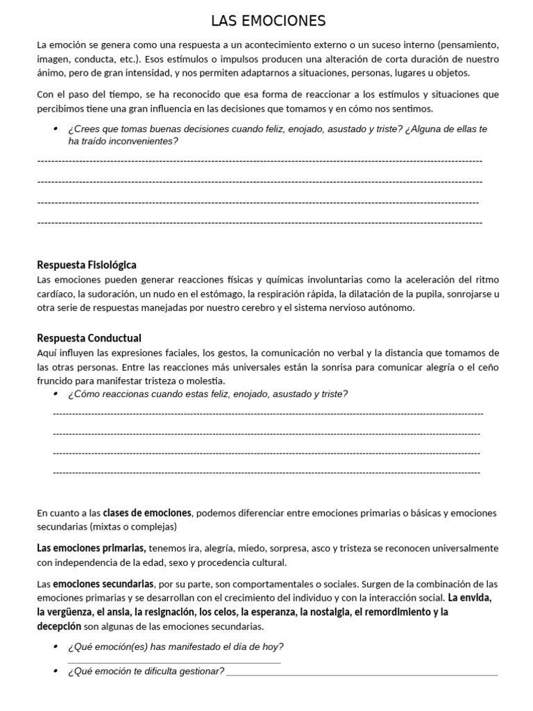 Sesión 3 LAS EMOCIONES Identificamos Cómo Nos Sentimos | PDF | Las ...