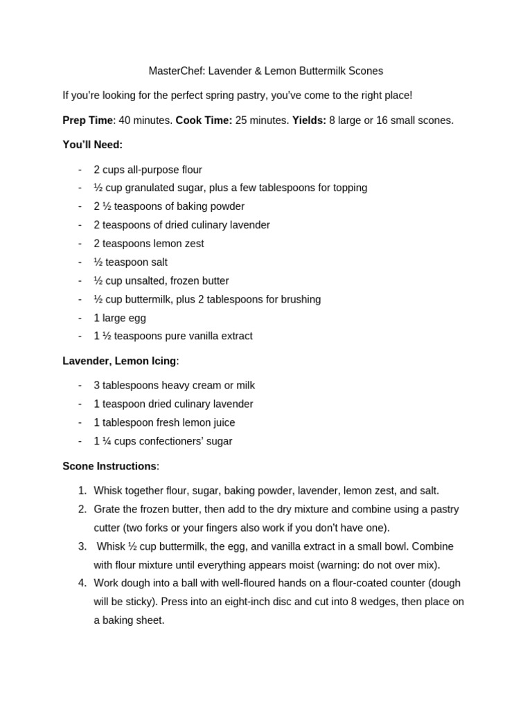 MasterChef - Lavender Buttermilk Scones | PDF
