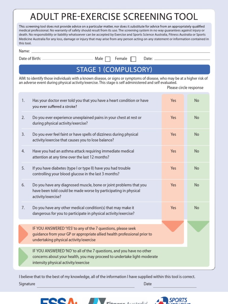 Adult Pre Screening Tool 3 | PDF | Aerobic Exercise | Physical Exercise