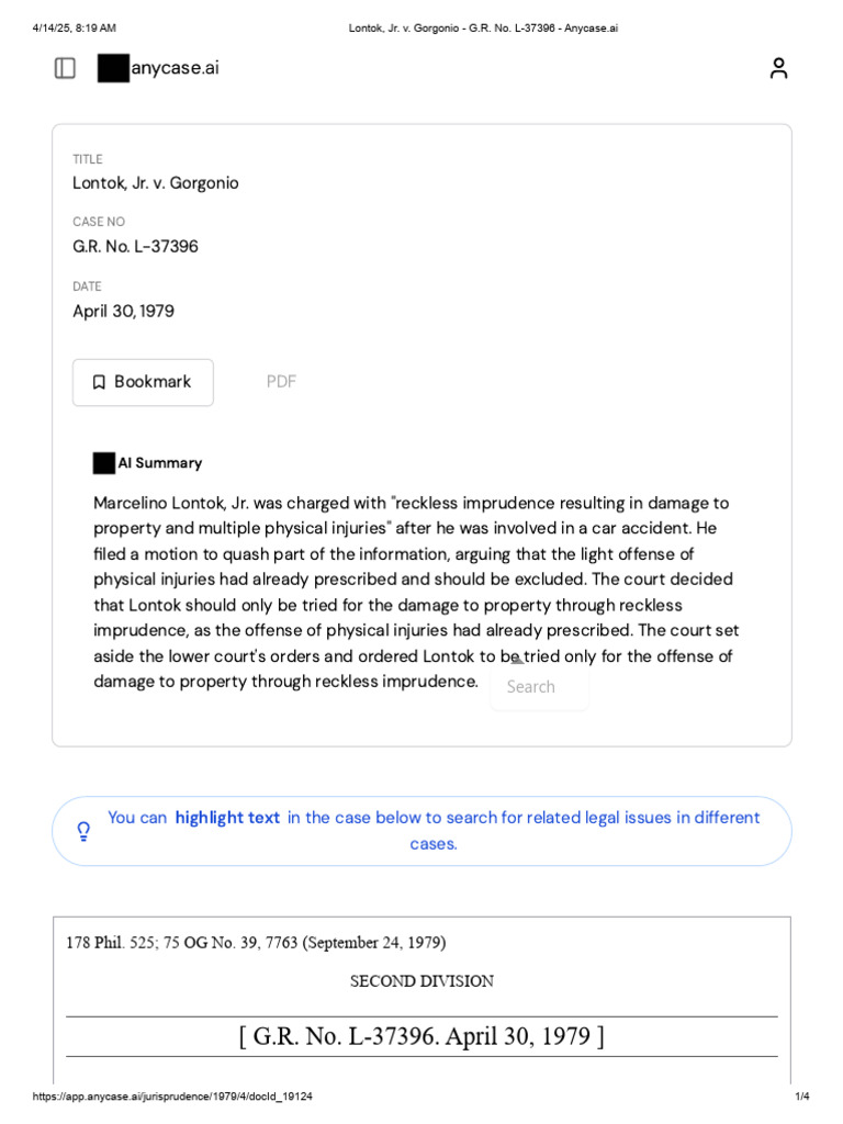 Lontok Jr. Car Accident Case Summary | PDF | Crimes | Crime & Violence