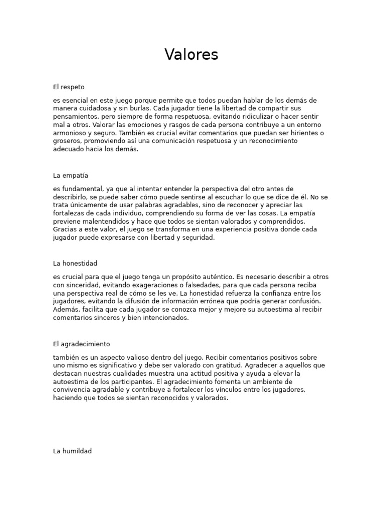 Valores 1 | PDF | Autoestima | Tolerancia