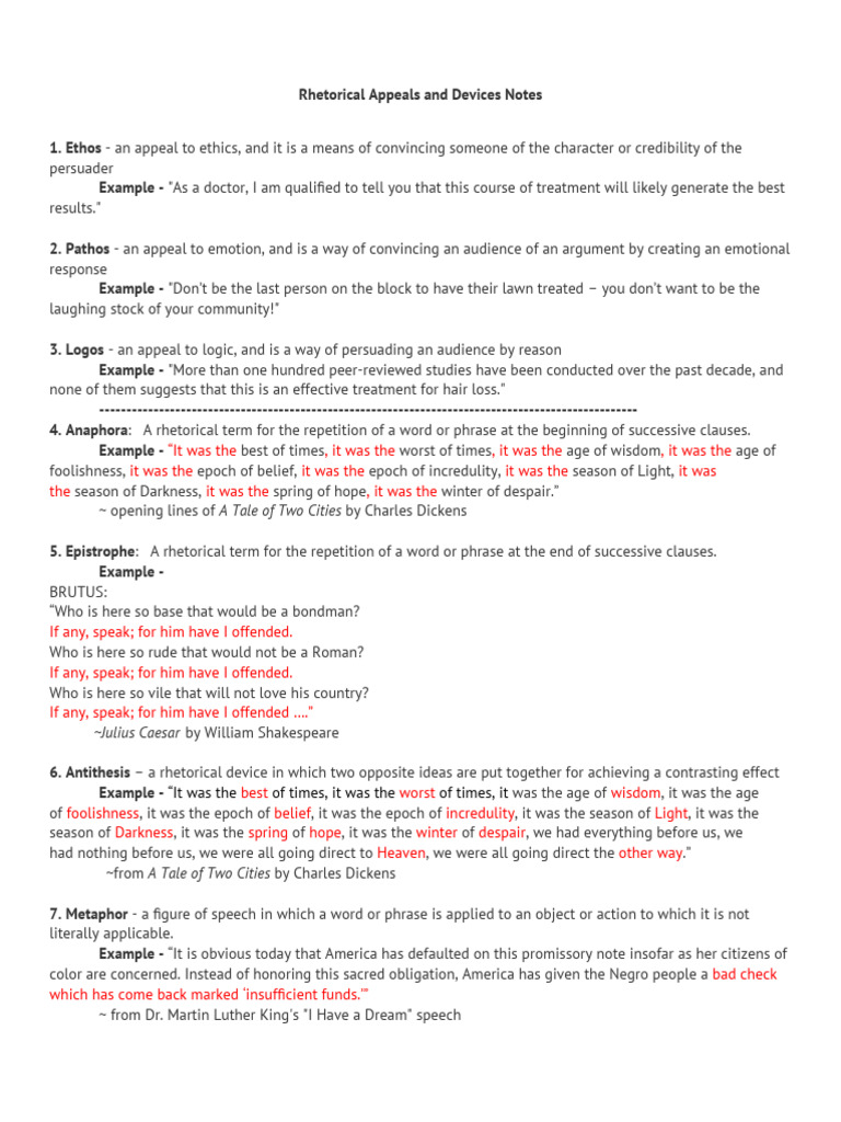 Rhetorical Devices Notes and Examples | PDF | A Tale Of Two Cities ...