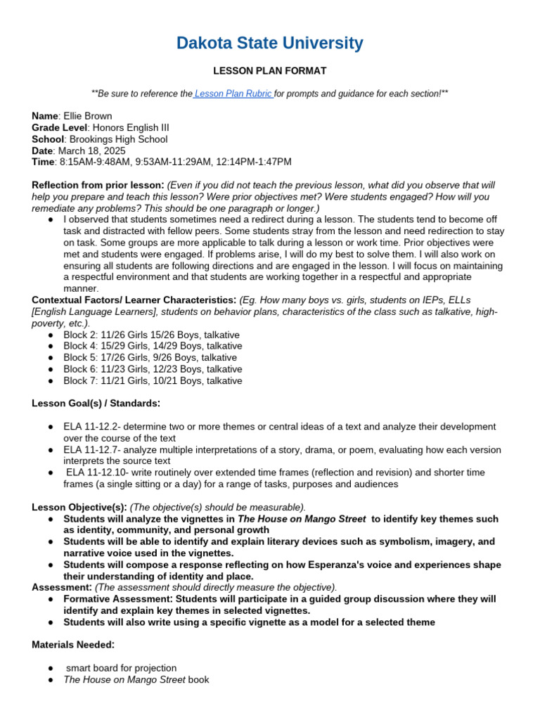 Vignette Lesson Plan-March | PDF | Learning | Cognition