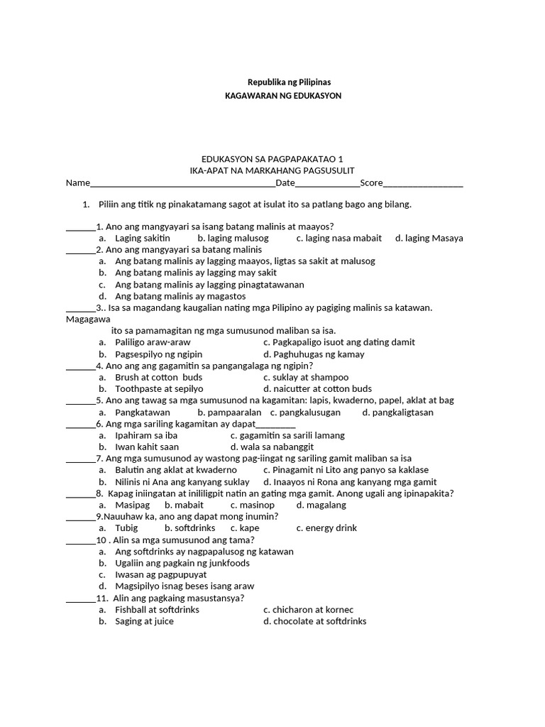 Republika NG Pilipinas Kagawaran NG Edukasyon | PDF