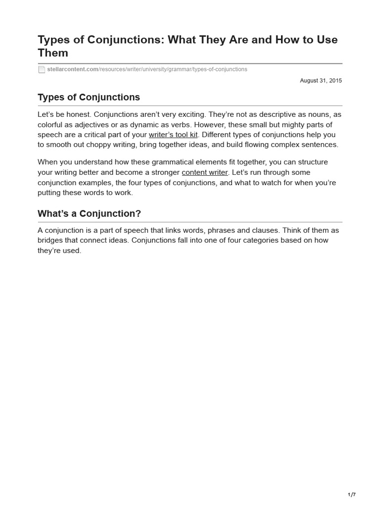 Types of Conjunctions What They Are and How To Use Them | PDF ...