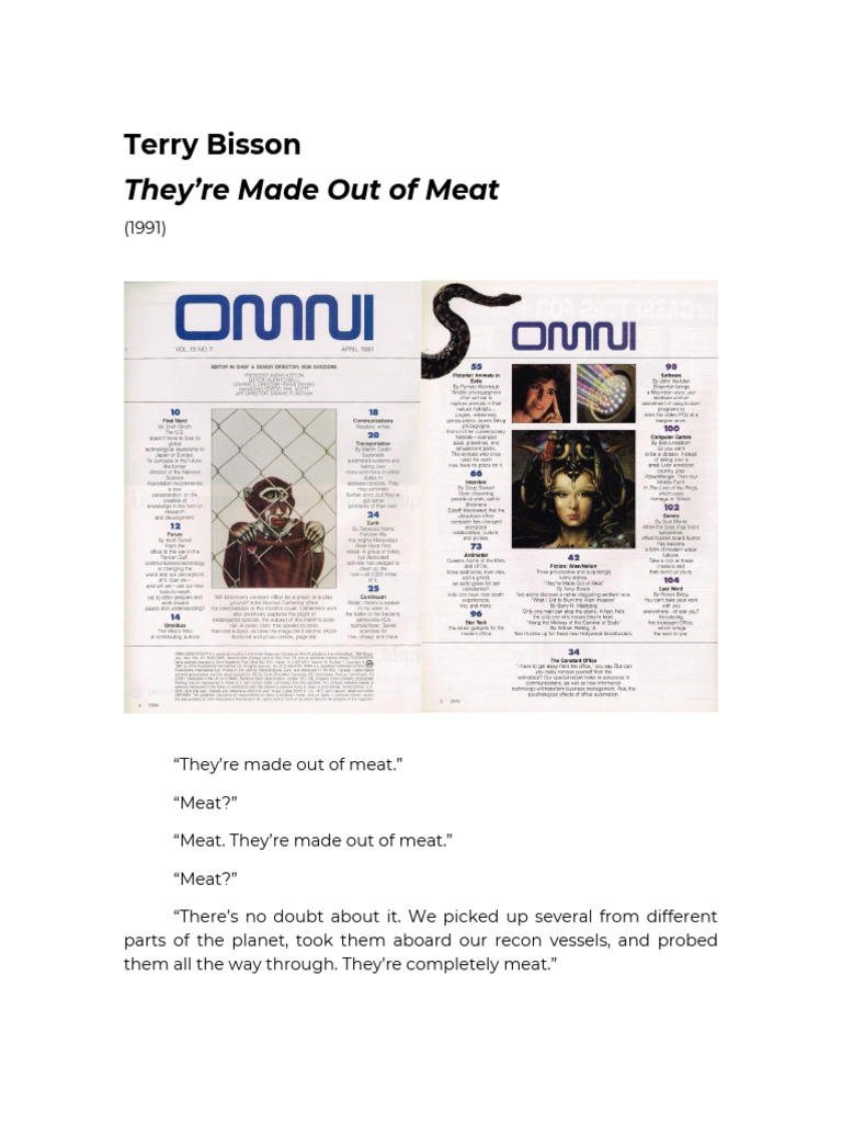 Terry Bisson's ''They're Made Out Of Meat'' | PDF | Thought