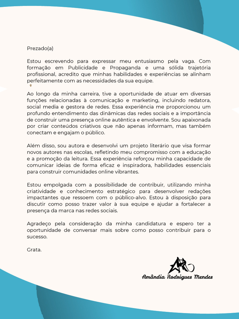 Candidatura de Amândia em Marketing Digital | PDF