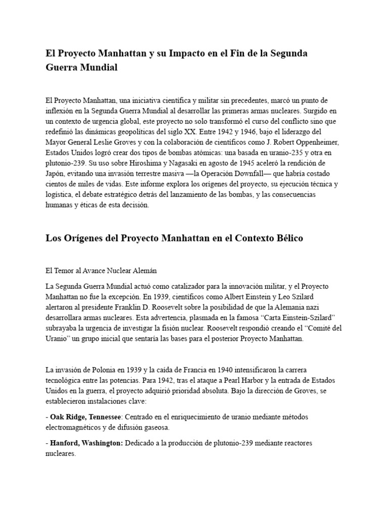 Impacto del Proyecto Manhattan en WWII | PDF | Proyecto Manhattan ...